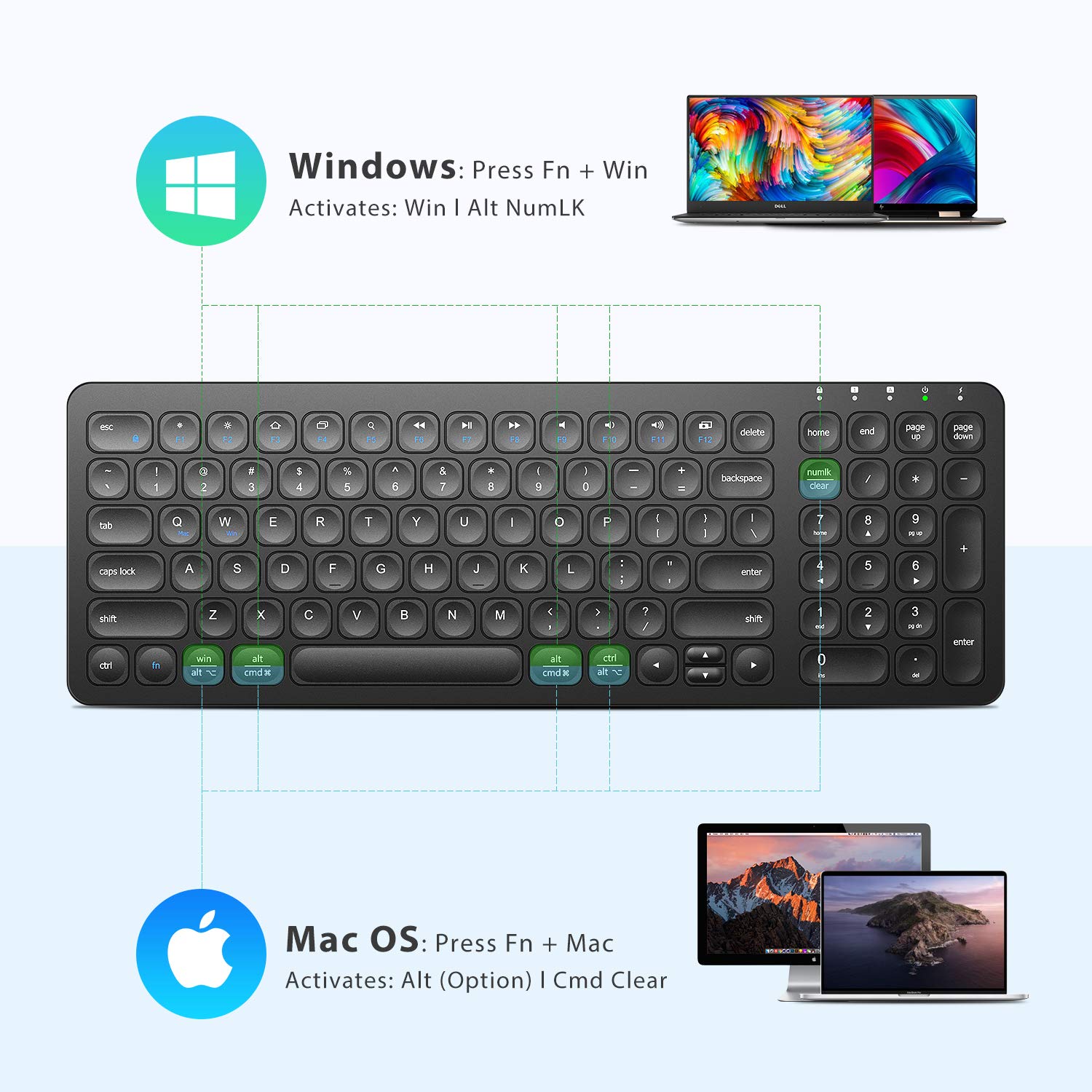 iClever Wireless Keyboard, GKA2-01B Rechargeable 2.4G Full Size Slim Silent Computer Keyboard, Ergonomic Wireless Keyboard with Number Pad for Mac, Windows7/8/10, PC, Laptop, Desktop, iMac, Black