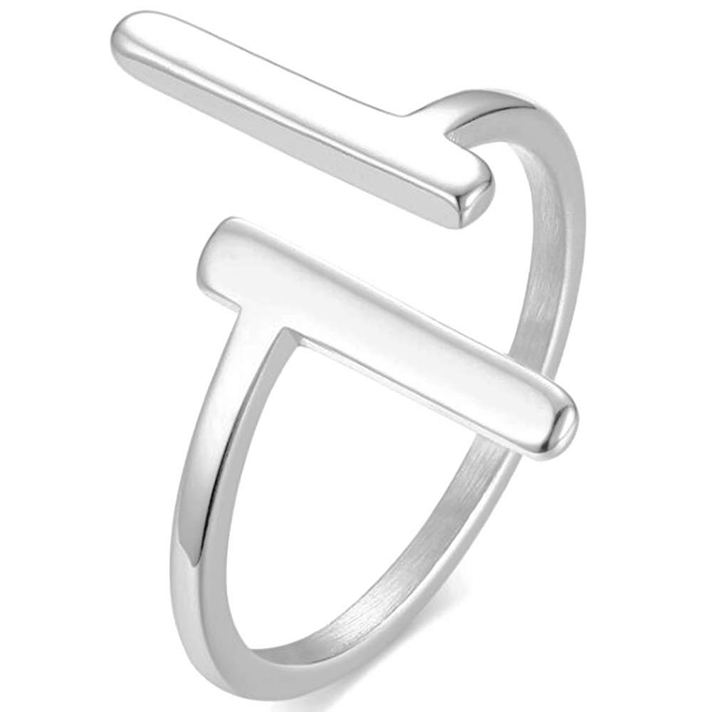 Jude Jewelers Stainless Steel Double Bar Statement Promise Anniversary Wedding Ring (Silver, 7)
