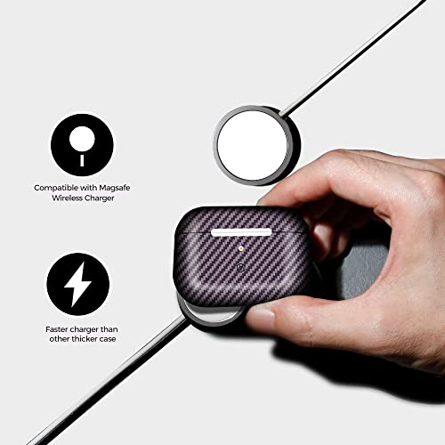 MONOCARBON Airpods-Pro-2nd-Generation-Case, Real Carbon Fiber Airpods Pro Case Cover, Slim-Fit and Shockproof, Support Wireless Charging, with Stripes Lanyard.Matte Purple.