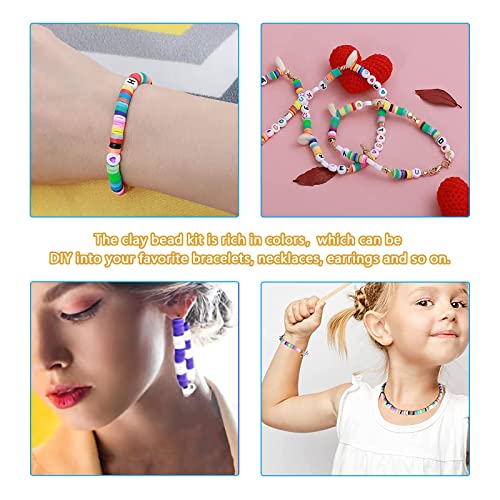 LanM Epoch 4020 Pcs Clay Beads,18 Colors Flat Clay Beads Kit with 100 Alphabet Beads,20 Smiley Beads,20 Loving Beads and 4 Roll Elastic Strings for DIY Jewelry Making Earring Bracelets Necklace (6mm)