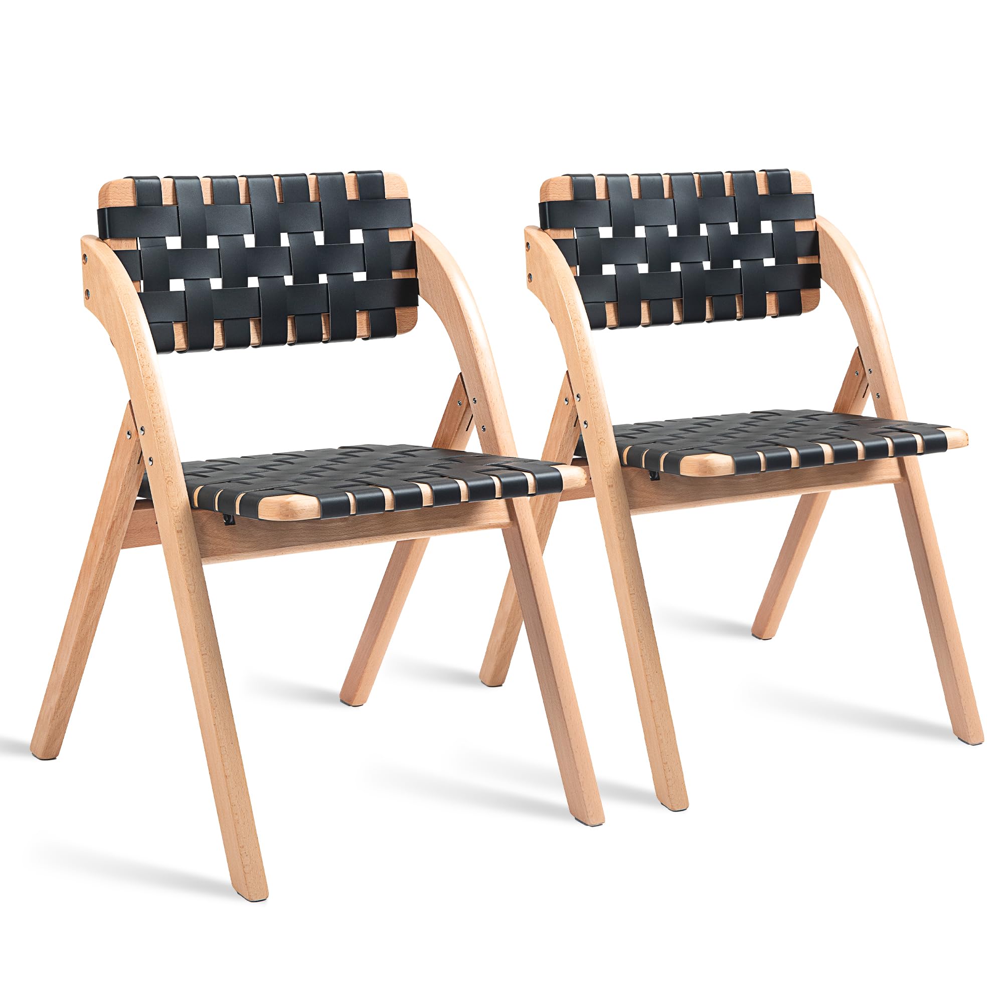 HOMEFUN PU Folding Chairs with Padded Seats, Wooden Stackable Dining Chairs Set of 2 Assembled Folding Extra Chair for Guests Kitchen Office Wedding