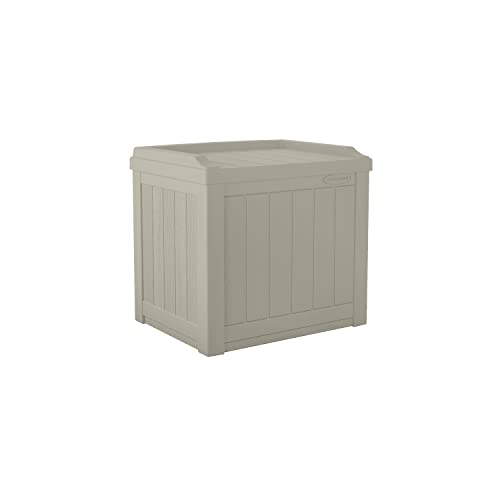 Suncast Small Deck Box-Lightweight Resin Indoor/Outdoor Storage Container and Seat Cushions and Gardening Tools Store Items on Patio & 33 Gallon Hideaway Trash Can for Patio - Resin Outdoor