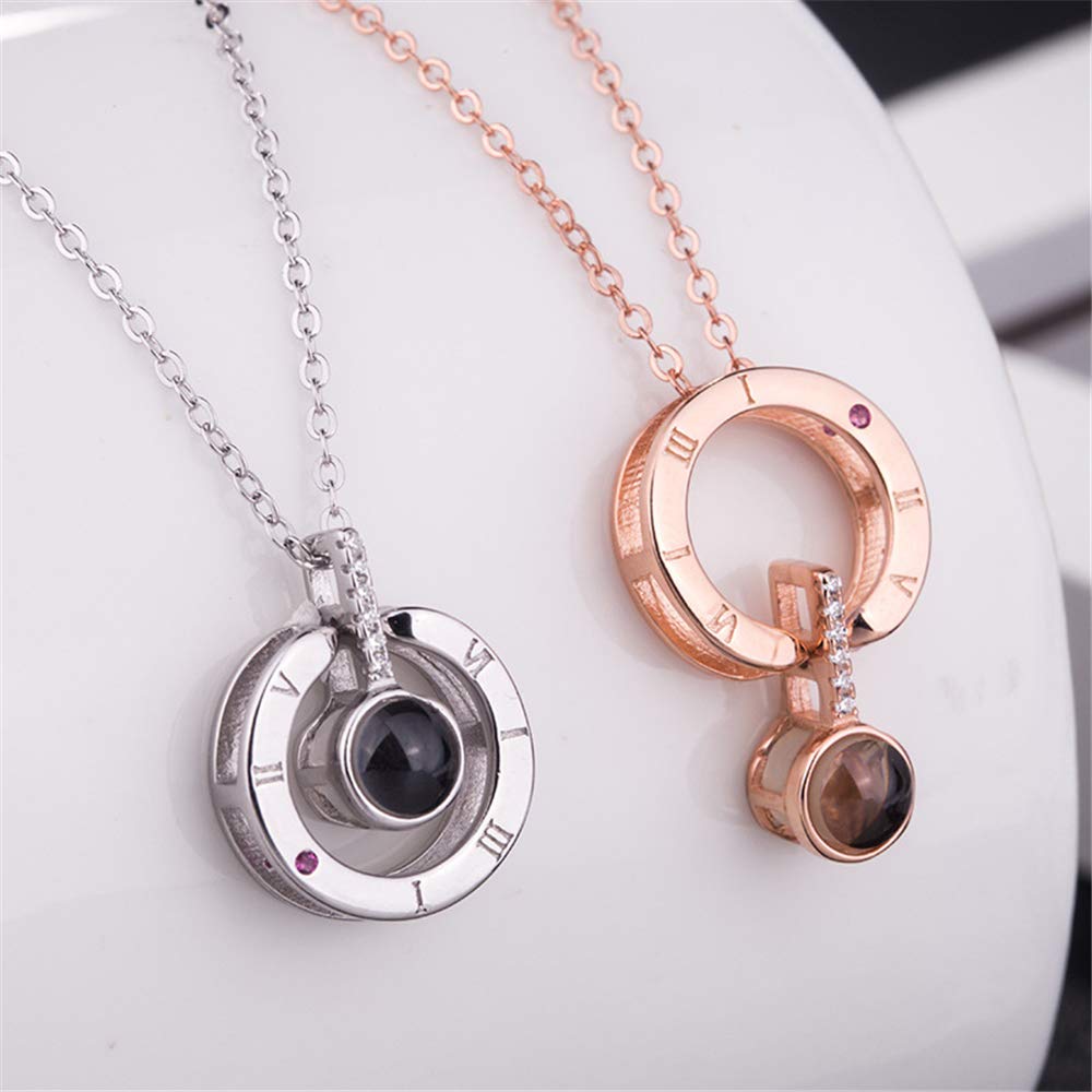 Inf-way I Love You Necklace, 100 Languages Projection on Round Onyx Pendant Loving Memory Collarbone Necklace 1 Pcs (Silver)