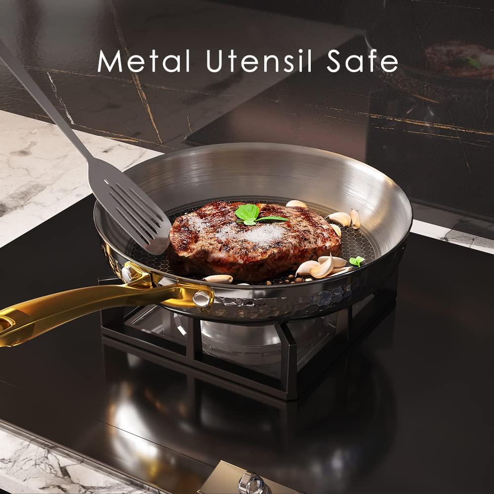 Homaz life Stainless Steel Pots and Pans Set, Tri-Ply Hammered Kitchen Cookware with Glass Lids, Induction Compatible, Non-Toxic, 10-Piece