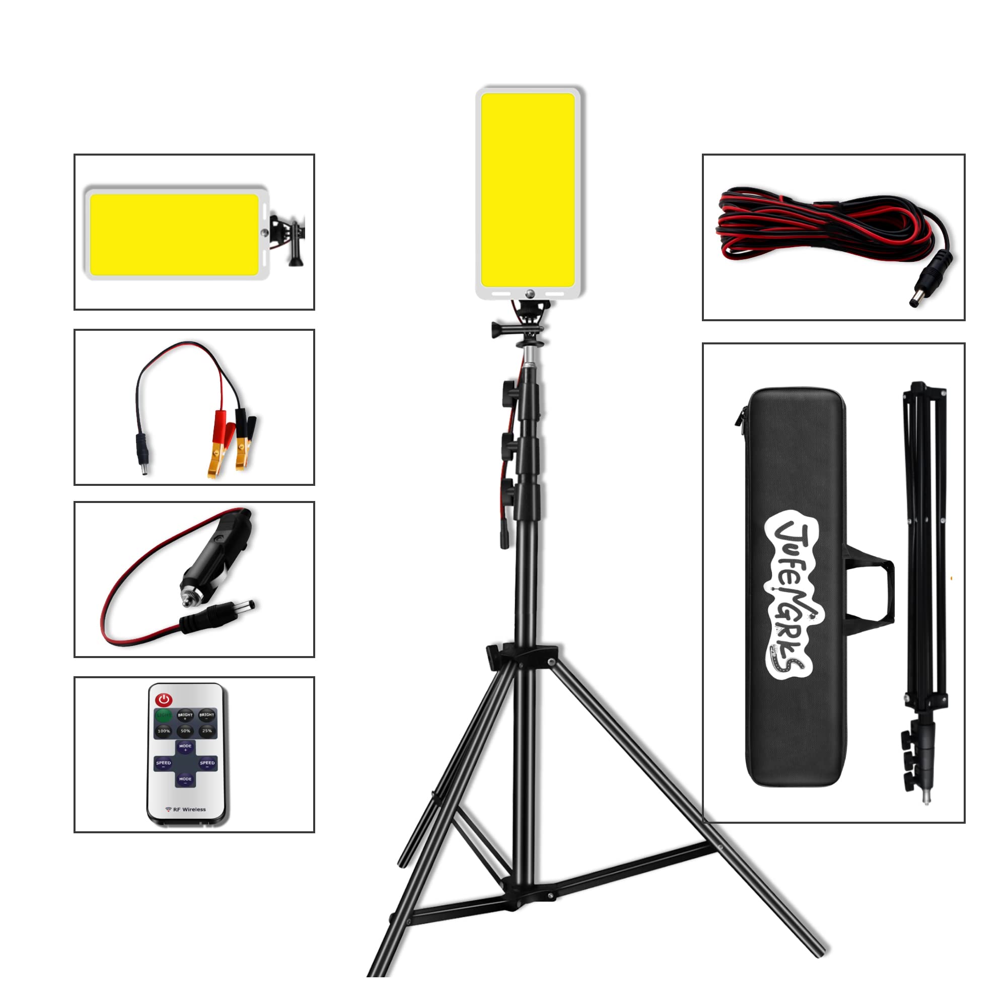 JUFENGRKS Led Camping Lights with Stand 9960Lm Super Bright Portable Telescopic Pole DC12V Camp Lighting Remote Control Accessories Dimmable Tripod Work Light Outdoor Flood Lamp Rod Supplies