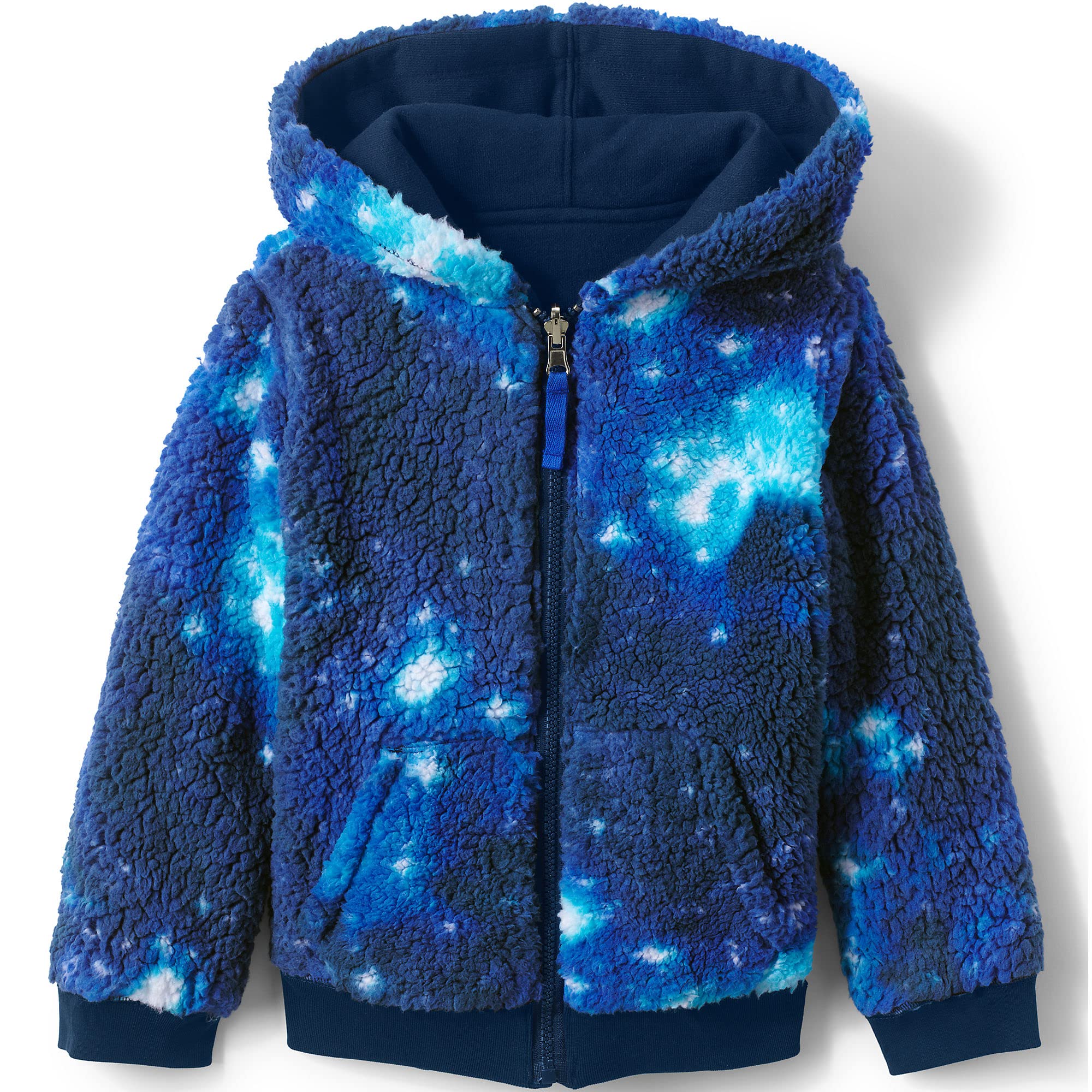 Lands' End Pattern Sherpa Lined Hoodie Blue Galaxy Space Kids Husky XX-Large