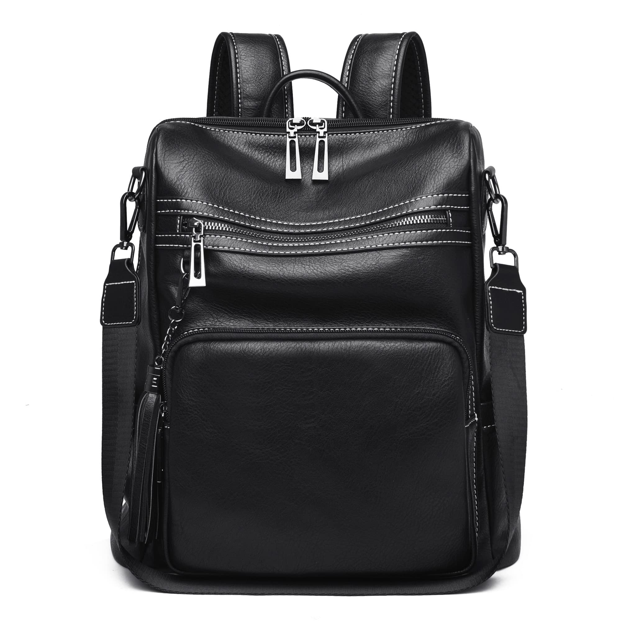 Mistour Backpack Purse for Women Leather Convertible Fashion Travel Womens Purse Backpack with Padded Shoulder Strap (Black)