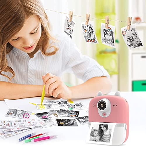 jerss Childrens Digital Camera 6 Filter Effects Face Recognition Auto Print Digital Camera 1080P ABS Home Silicone for Children (Pink)