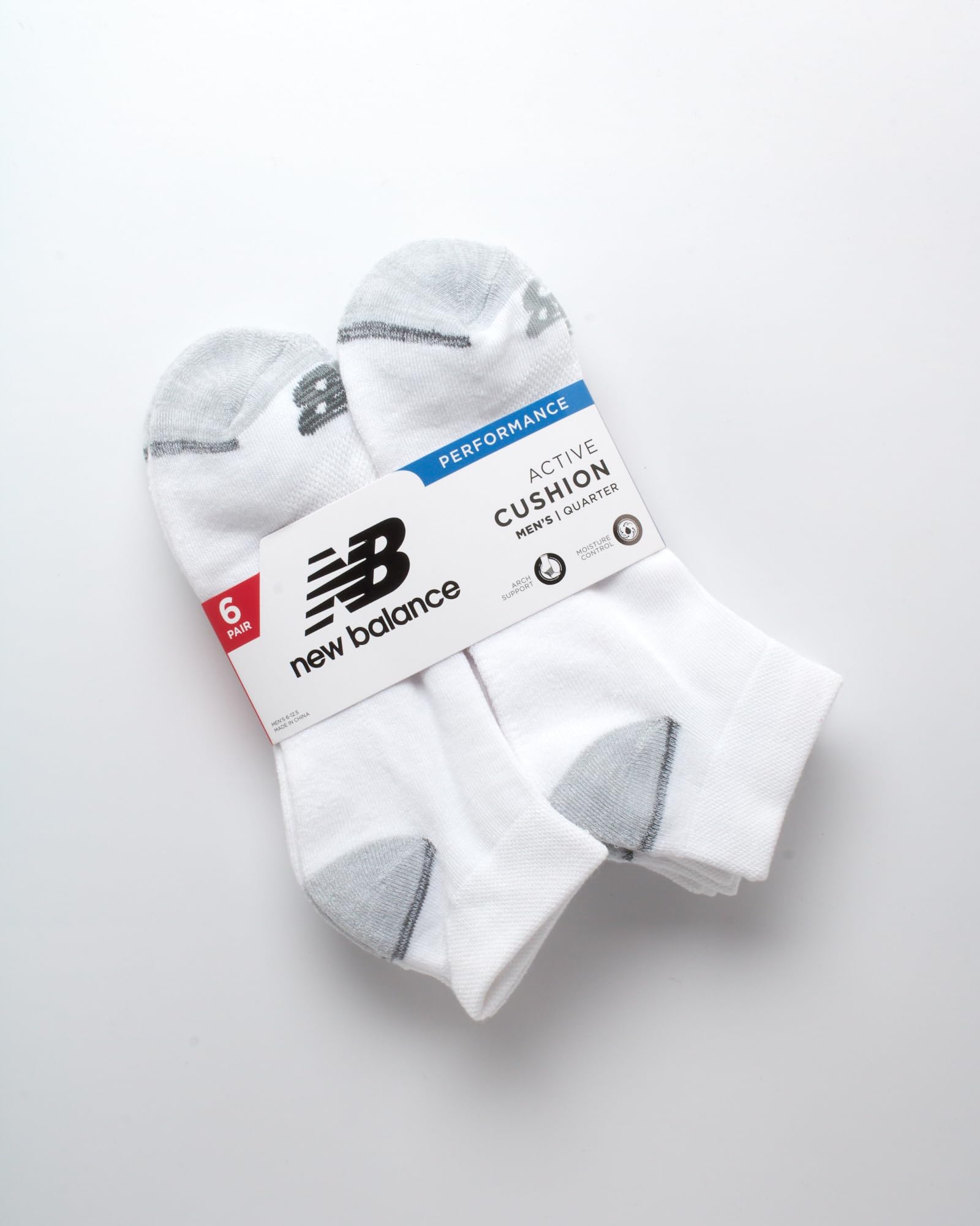 New Balance Men's Athletic Arch Compression Cushion Comfort Quarter Socks (6 Pack), Size 6-12.5, Pure White 2
