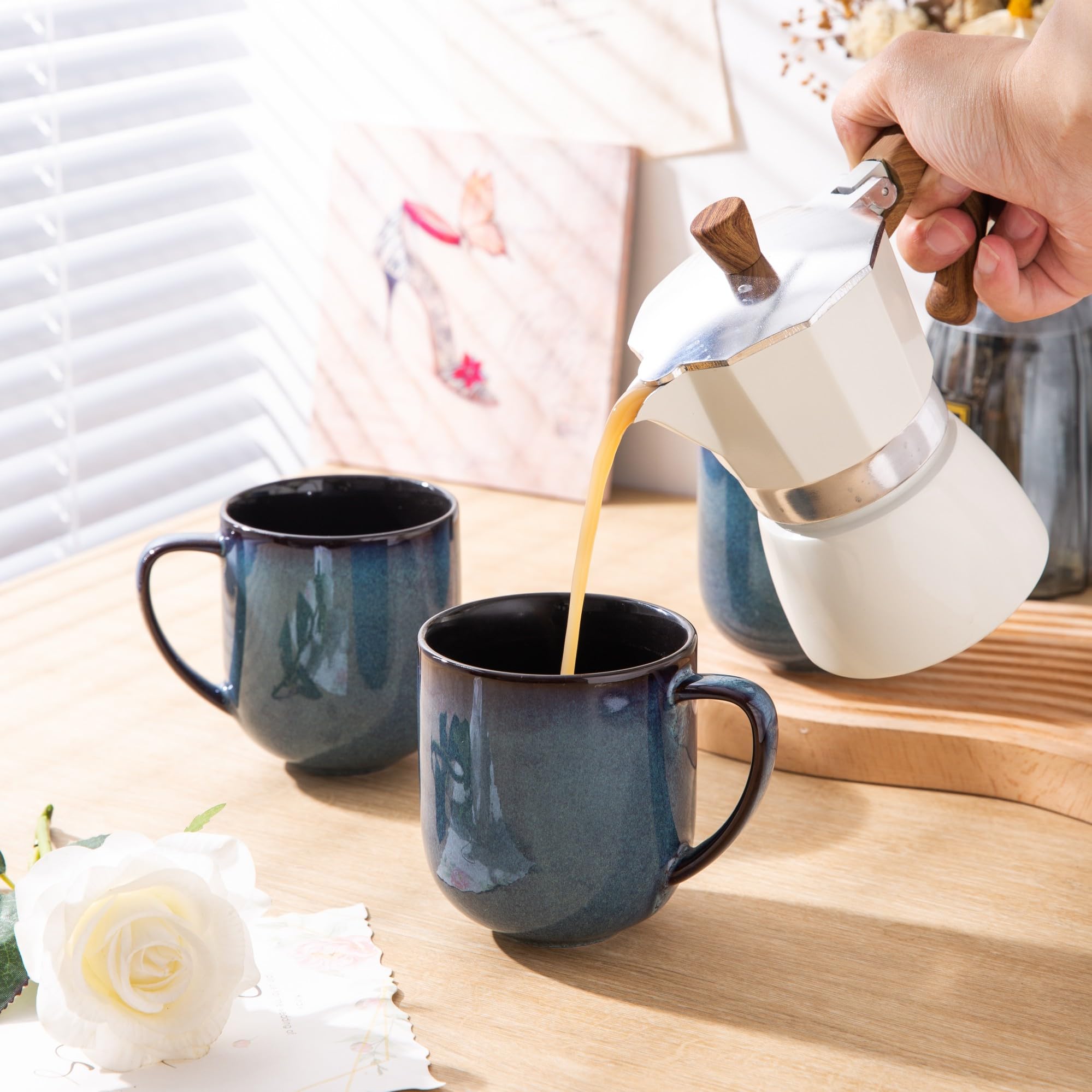 LERATIO 12OZ Ceramic Coffee Mugs Set of 6, Large Porcelain Coffee Cups With Large Handle For Latte,Cappuccino,Milk,Cocoa,|Dishwasher&Microwave Safe Mug Sets,Ideal for Man,Woman,Dad, Mom-Blue