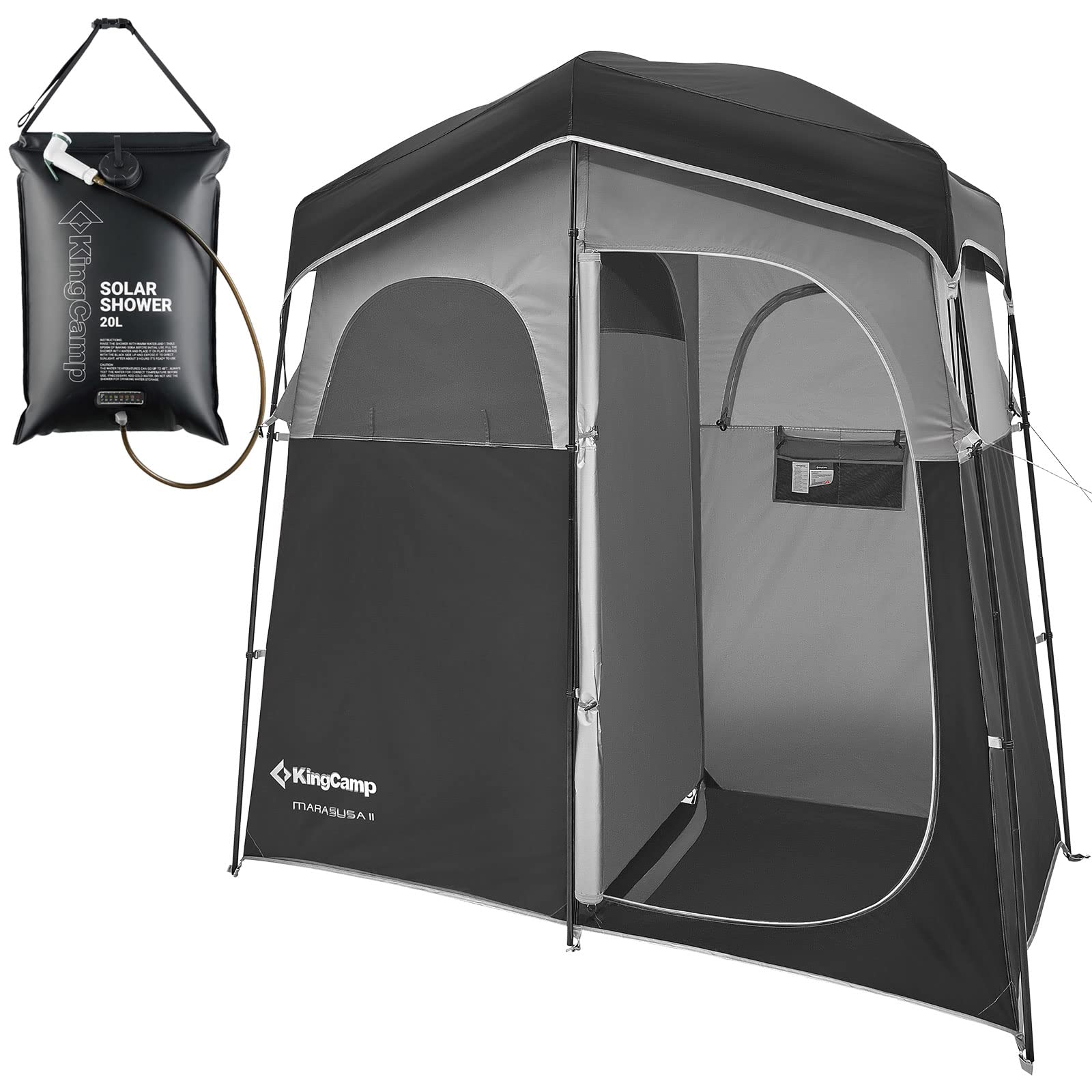KingCamp Oversize 2 Room Privacy Shower Tent with 5 Gallon Water Bag for Outdoor Camping and Traveling