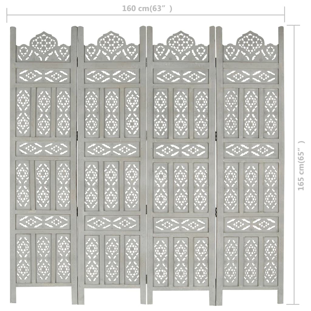 Hand Carved 3-Panel Room Divider Gray 47.2"x65" Solid Mango Wood,Freestanding Folding Screens Privacy Screen Dividers Wall Suitable forHome Office Restaurant Bedroom