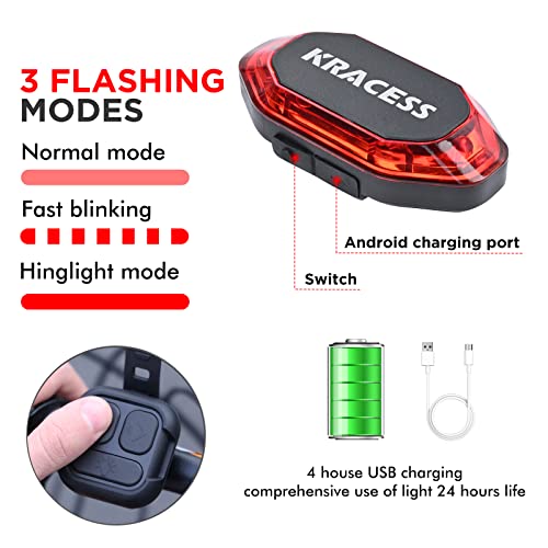 KRACESS KRS-K1 Bike Tail Light Turn Signals Smart Bicycle Rear Remote Control Light Turn Signals Cycling Safety Warning Brake Light (KRS-D1)