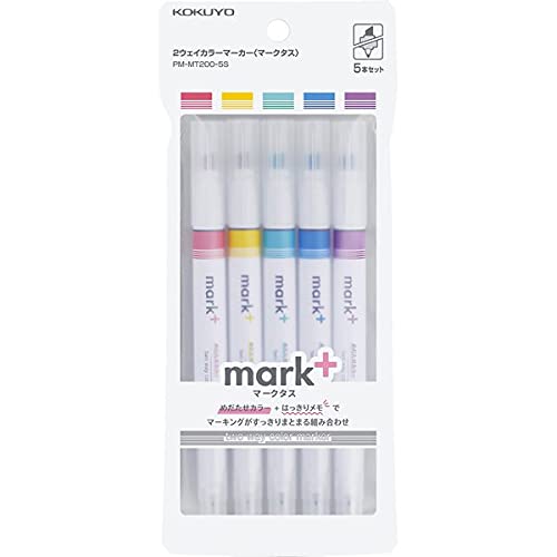 Kokuyo. Soft Ring Notebook Sooofa A5 4mm Grid 80 Sheets Light Blue and Mark⁺ Two Way Color Marker 5-Pack(Pink,Blue,Green,Purple, and Yellow) Set