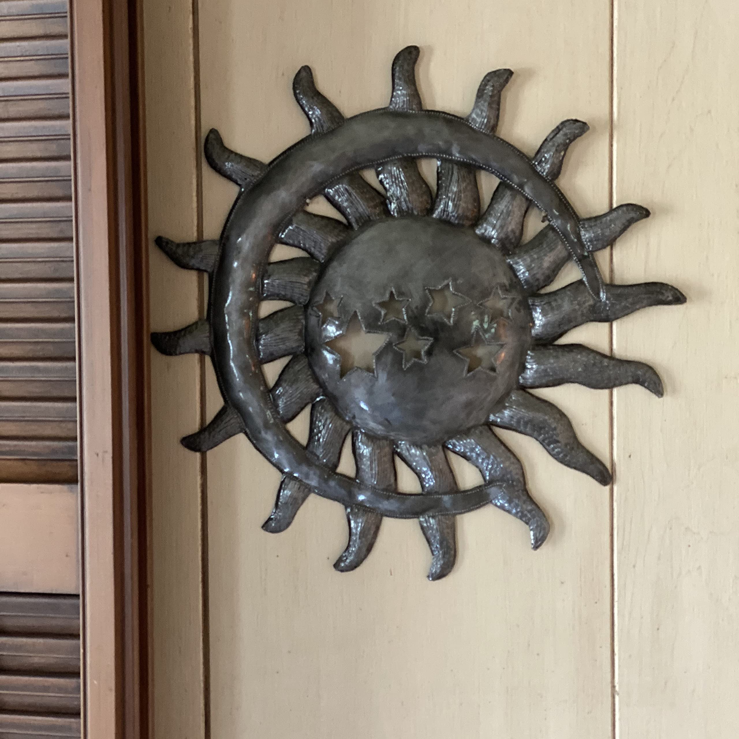 It's Cactus Sun Moon With Stars, Silver Bronze Metal Wall Hanging Art, Haitian Decorative Accents for Your Home 14 In. x 14.5 In.