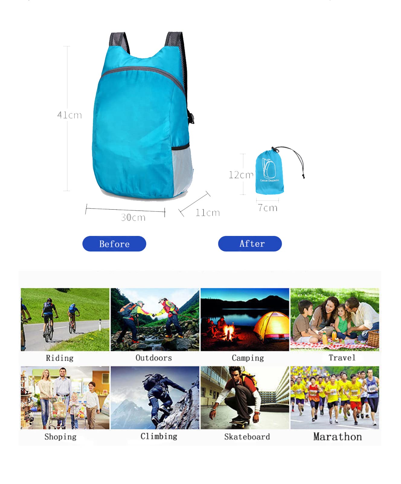KEEPTOP Polyester Drawstring Backpack Resistant String Bags Swim Bags with Mesh Pockets for Yoga Sport Gym Traveling Waterproof (Blue)