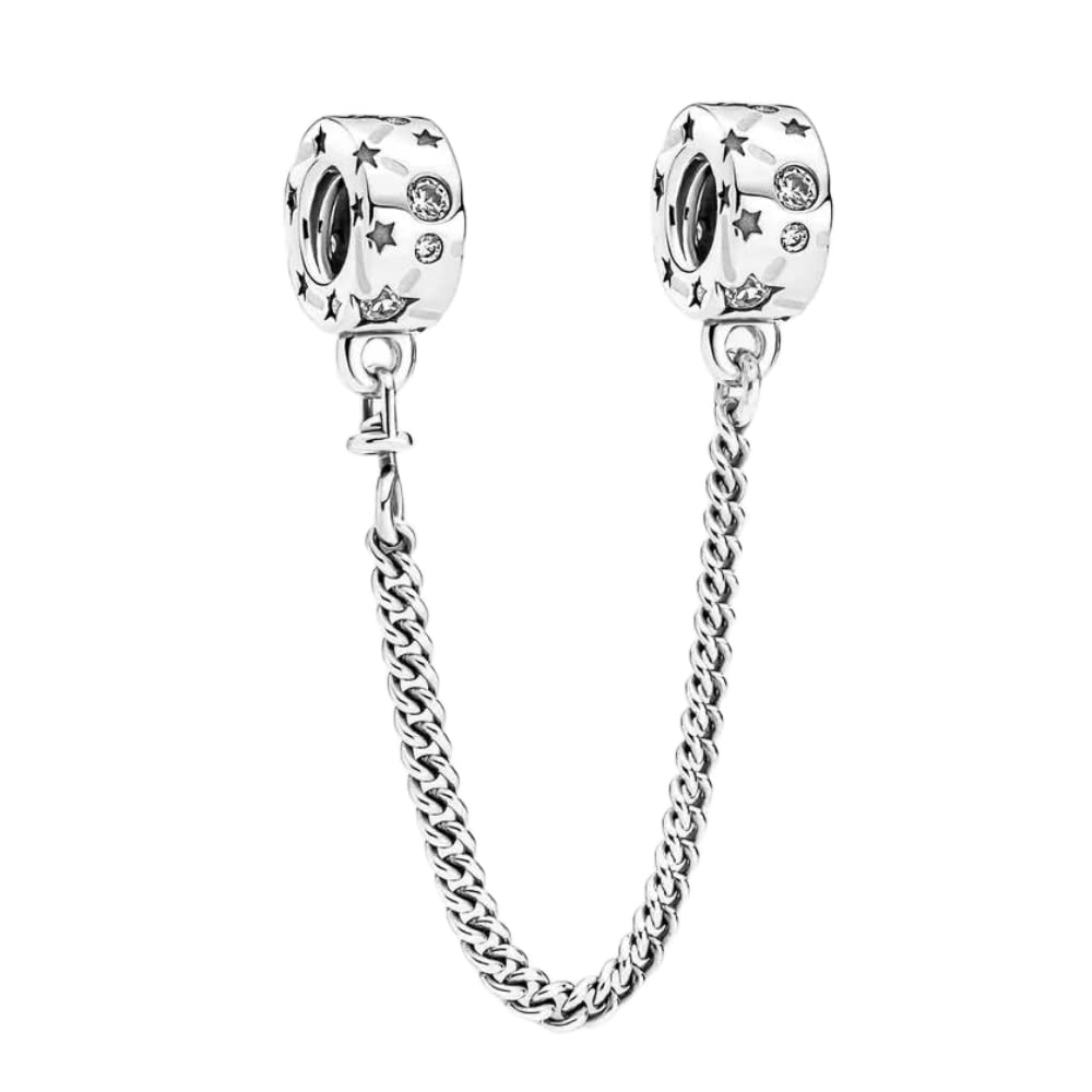 Lkwidi Stars & Galaxy Safety Chain Charm 925 Sterling Silver Pendant,Jewelry Beads Gifts for Women Bracelet&Necklace