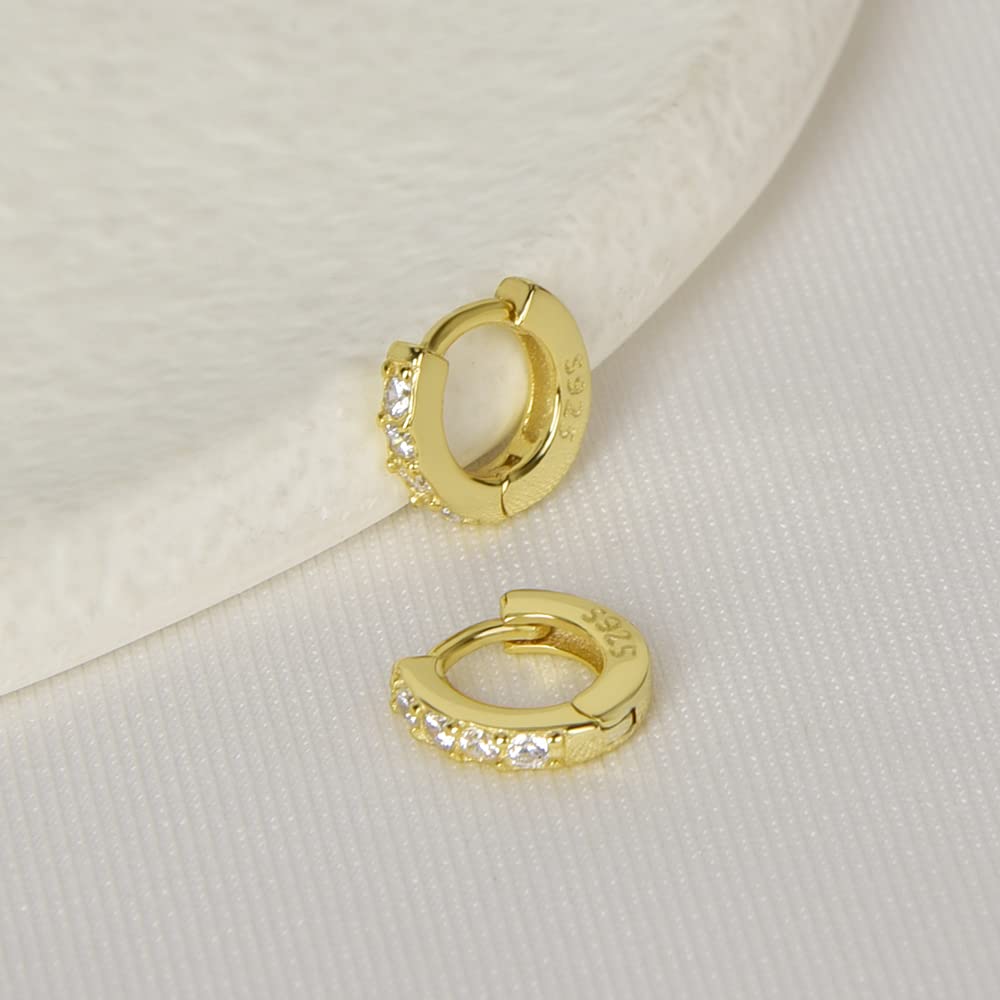 Lansora Cubic Zirconia Pave Cz Hoop Earrings Huggie Tiny Mini Small for Cartilage Sterling Silver Gold Plated 11mm 9mm 8mm 7mm Hoop Earrings