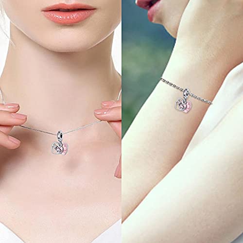 LONGLUCK 925 Sterling Silver Charms for Bracelets Necklaces Dangle Pendant With 5A Cubic Zirconias Bead Charm for Women DIY Jewelry