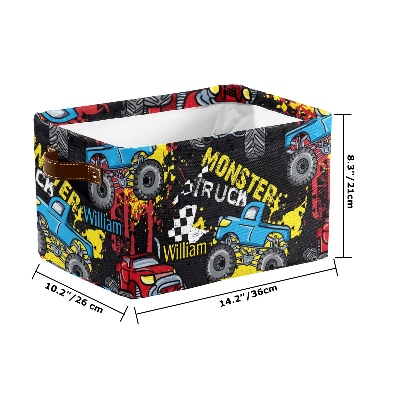 Monster Truck Personalized Storage Bins,Foldable Baskets Organizer with Handle for Nursery Pet Toy Clothes Box 1 Pack
