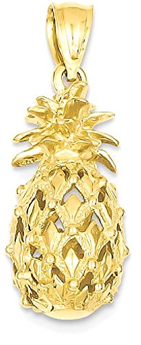 IceCarats 14K Yellow Gold Hawaiian Pineapple Necklace Tropical Fruit Pendant Summer Beach Charm 27mm x 11mm Only