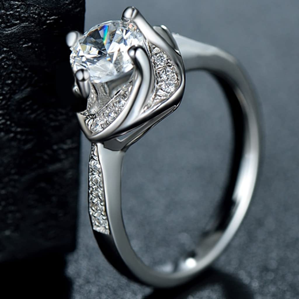 Jude Jewelers Platinum Plated Simulated Cubic Zircon Diamond Solitaire Wedding Engagement Proposal Ring (Silver, 12)
