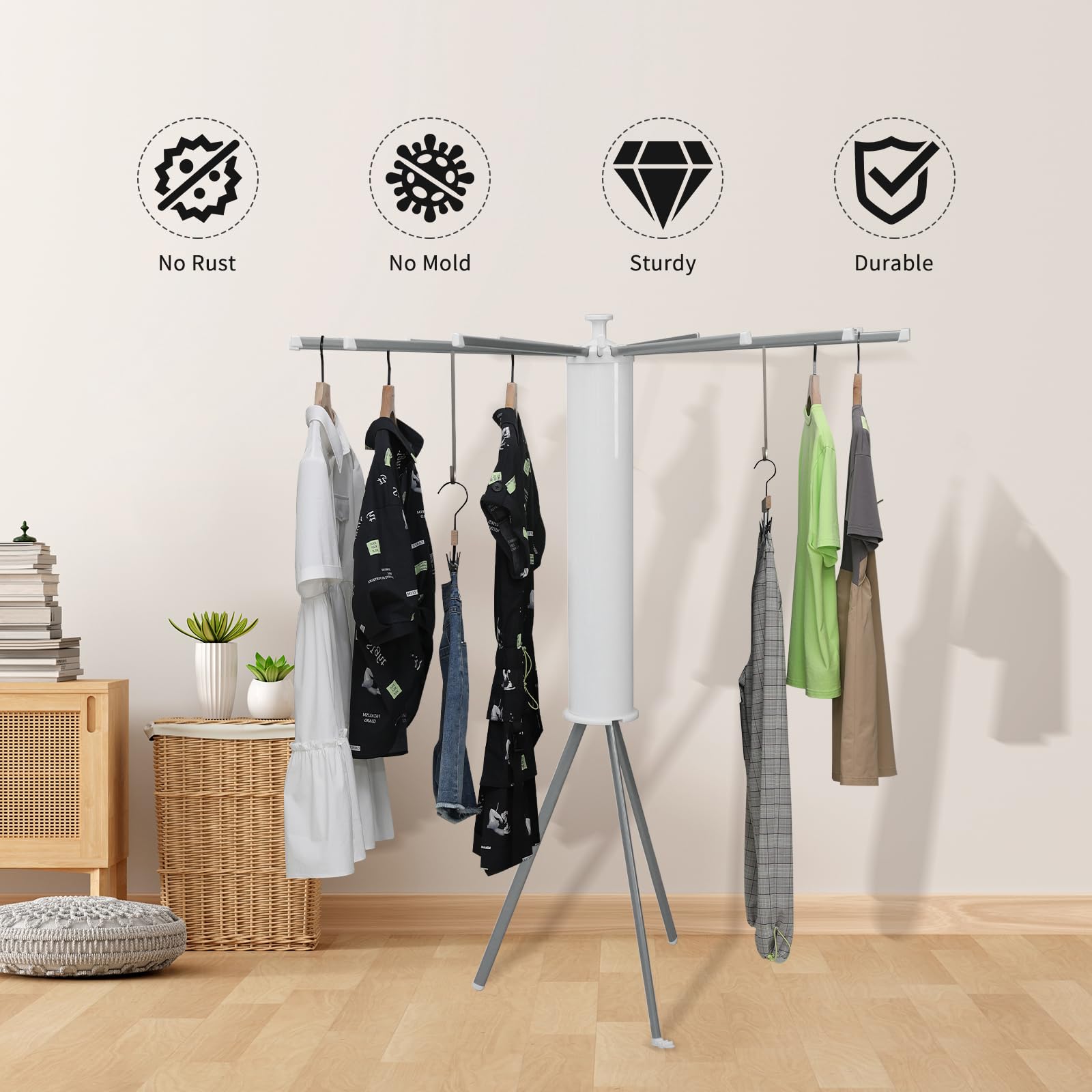 plzzree Tripod Clothes Drying Rack: Portable and Foldable Space Saving Compact Laundry Drying Rack - Drying Rack Clothing for Indoor & Outdoor