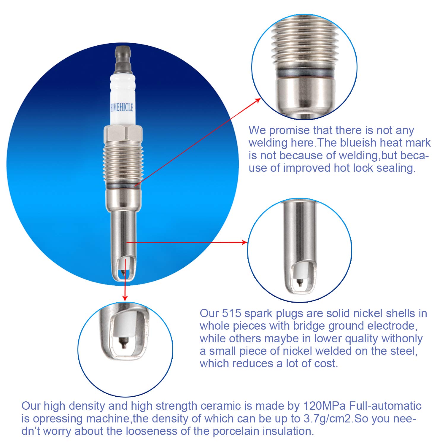 HiVehicle V7401 Platinum Spark Plugs - Replacement of SP515 HT15 PZH14F Pack of 8, For Ford F-150 F-250 F-350 Explorer Mustang