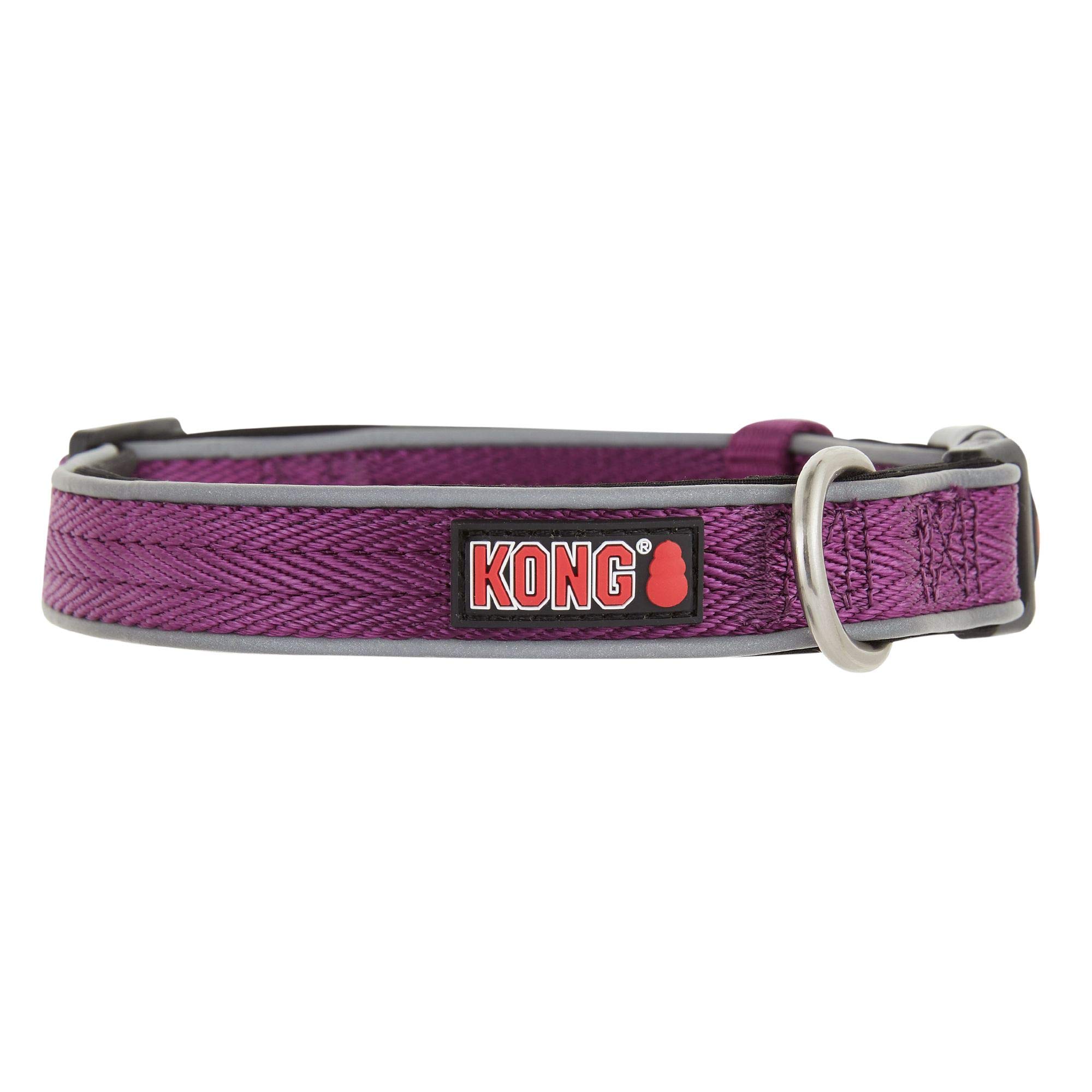 KONG Comfort Reflective Premium Padded Weave Dog Collar (Large, Purple)