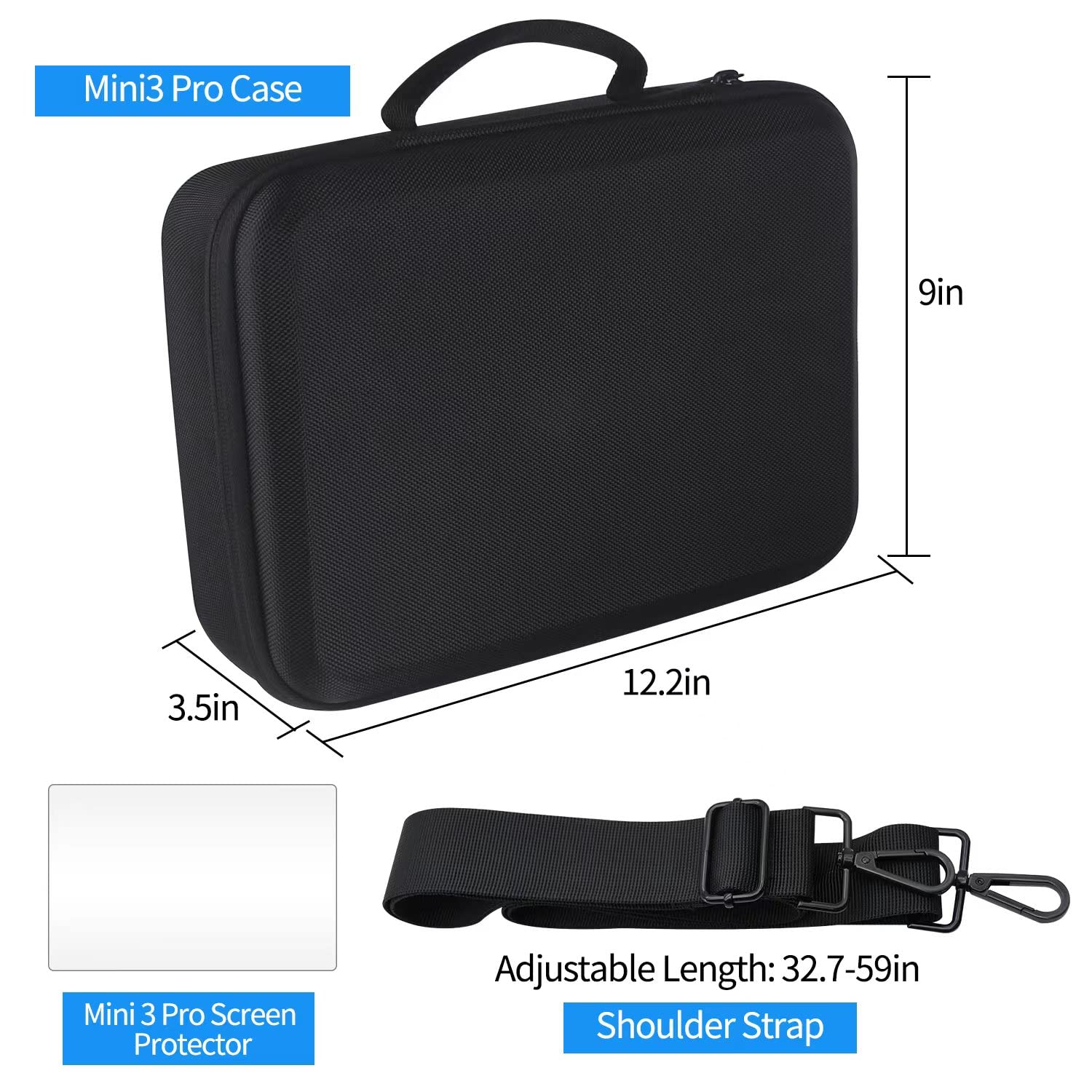 Mini 3 Pro Case, Mini 3 Pro Carrying Case with Shoulder Strap and Screen Protector, Portable Travel Case with for DJI Mini 3 Pro, DJI RC/DJI RC-N1 Remote Controller Accessories, Black