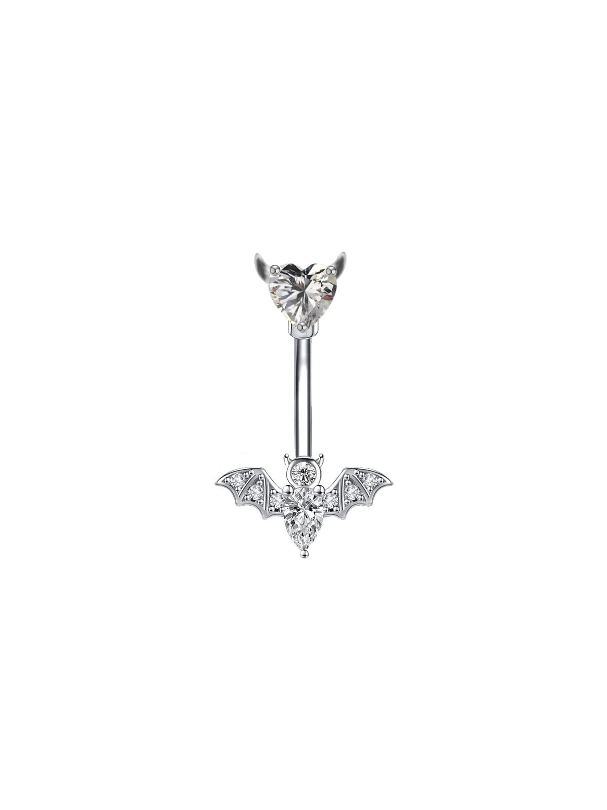 MIFYNN Stainless Steel Belly Button Ring Bat Belly Button Ring 14G Surgical Steel Navel Ring Belly Piercing Jewelry Gift for Women (Silver bat)