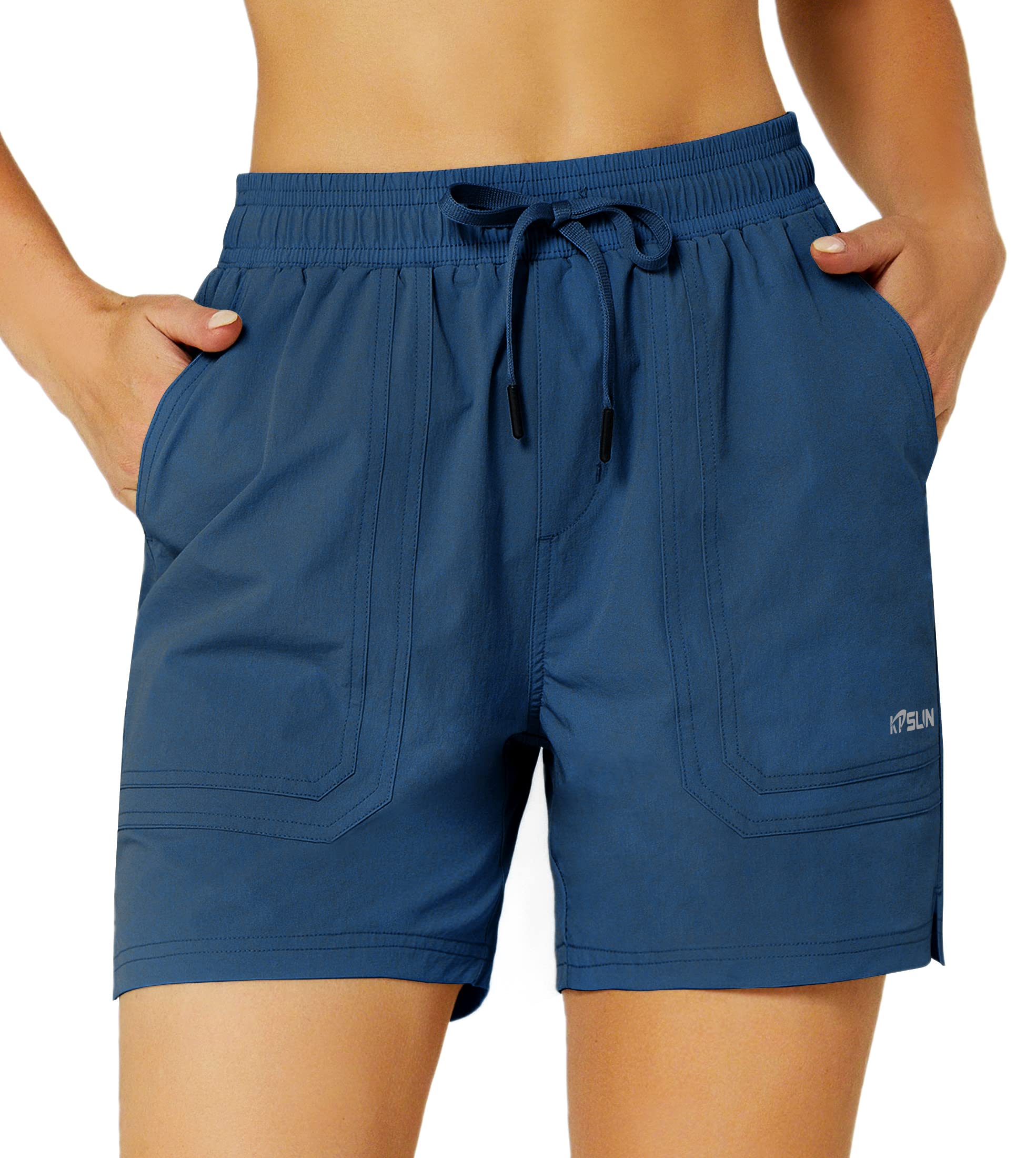 KPSUN Women's 5 Inches Hiking Cargo Shorts Quick Dry Workout Golf Shorts Outdoor Running Summer Shorts with Pockets,blue,L