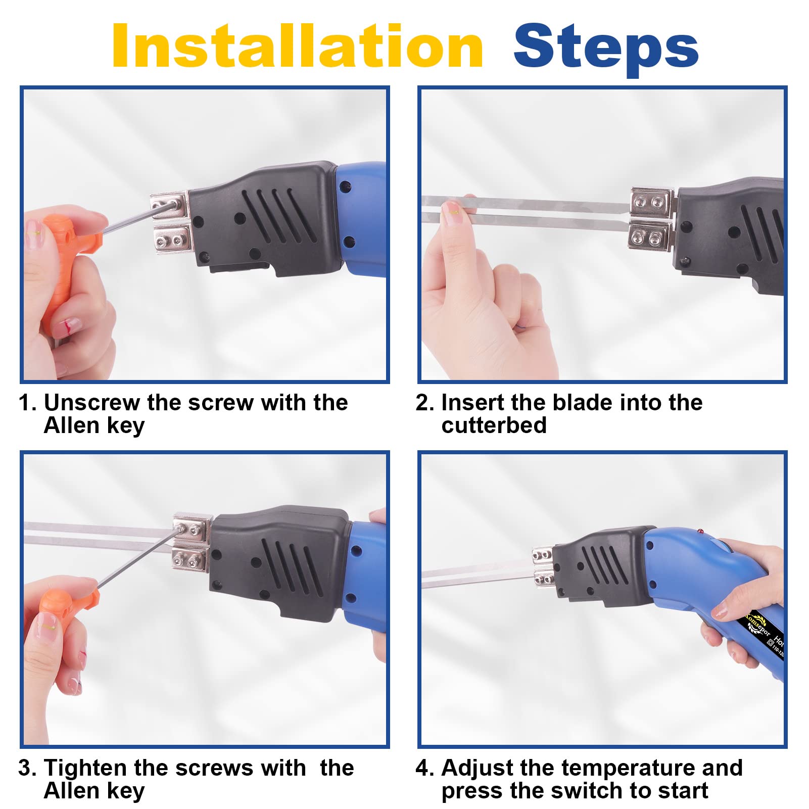 Komsepor Foam Cutter Electric Hot Knife Styrofoam Cutter Foam Cutting Tool Air Cooled Hot Knife Foam Cutter 200W 110-120V (4 Blades) for EPP, EPS, XPS, EVA, EPE, PU, KT Board, Sponge