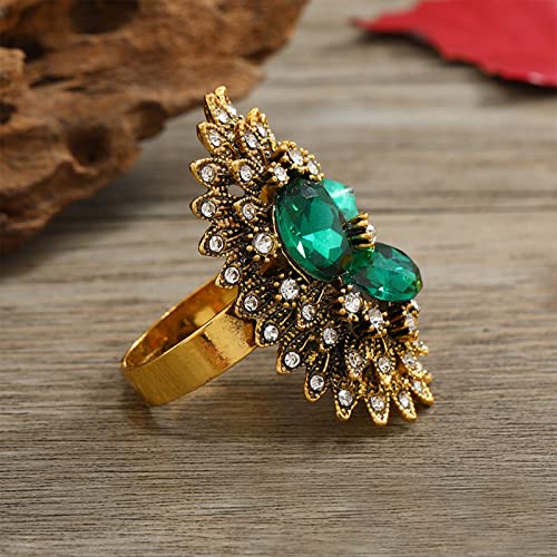 Otxas Gold Snake Ring Adjustable Punk Snake Ring for Women Boho Stacking Rings Set Vintage Goth Silver Snake Ring Jewelry (green1)