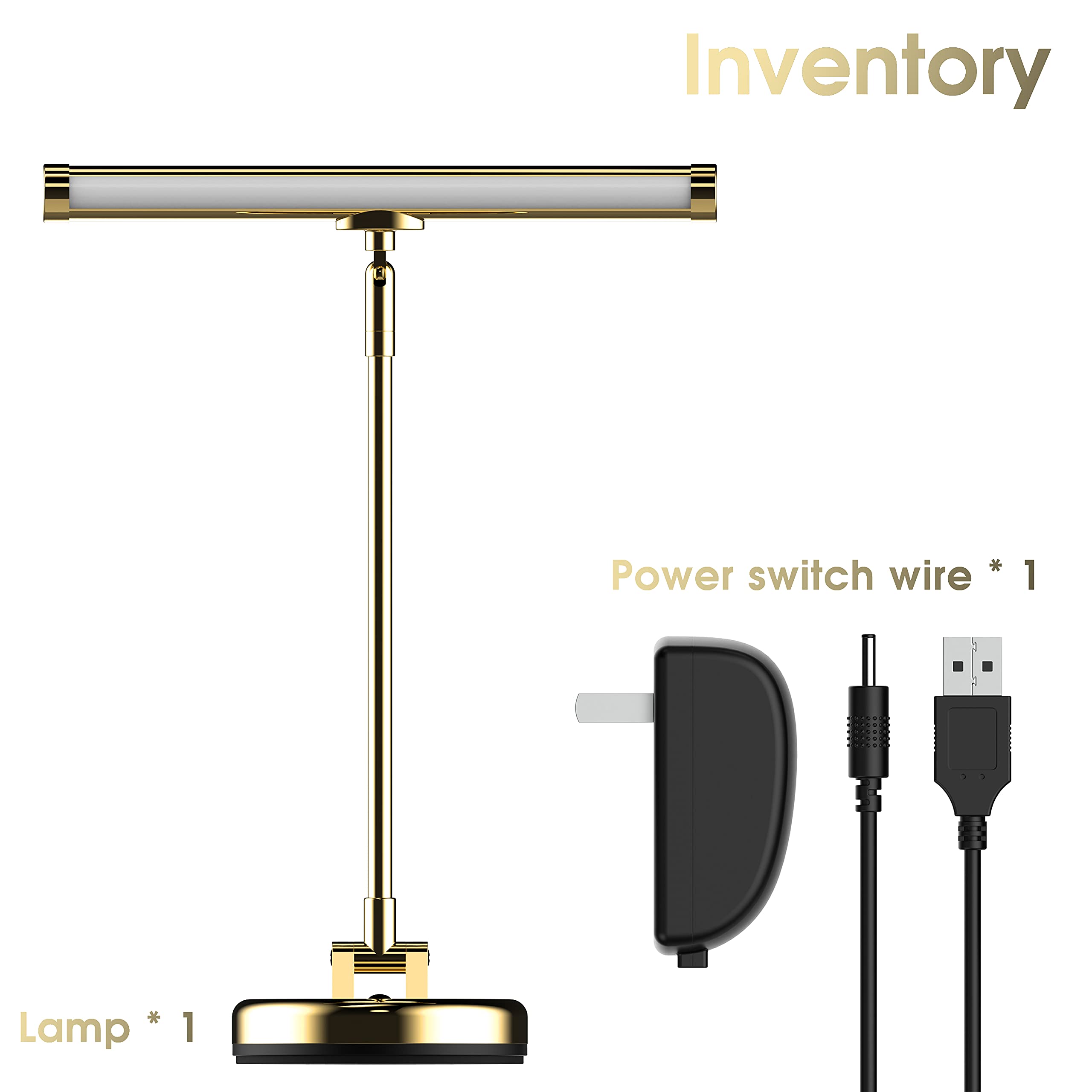 Kesito LED Piano Light, Piano Desk Lamp, Warm Light, with Plug-in Adapter, Gold (Warm Light)