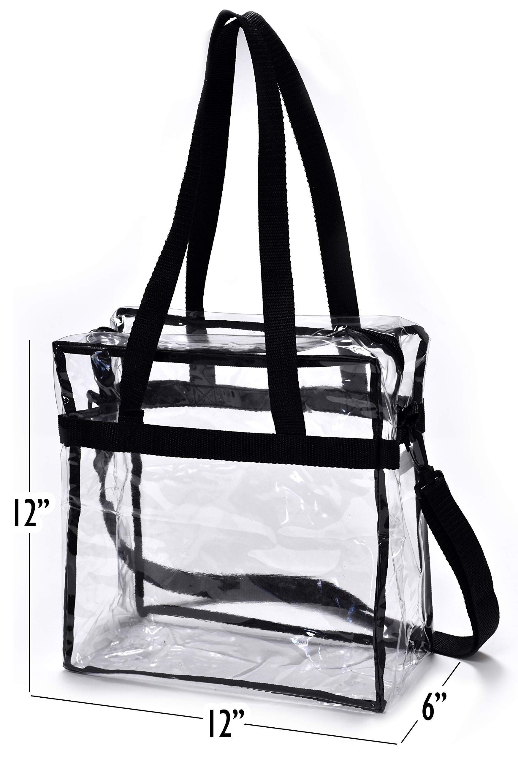 Handy Laundry Clear Tote Bag Stadium Approved - 2 PACK - Shoulder Straps and Zippered Top. Perfect Clear Bag for Work, School, Sports Games and Concerts. Meets Tournament Guidelines. (Black)
