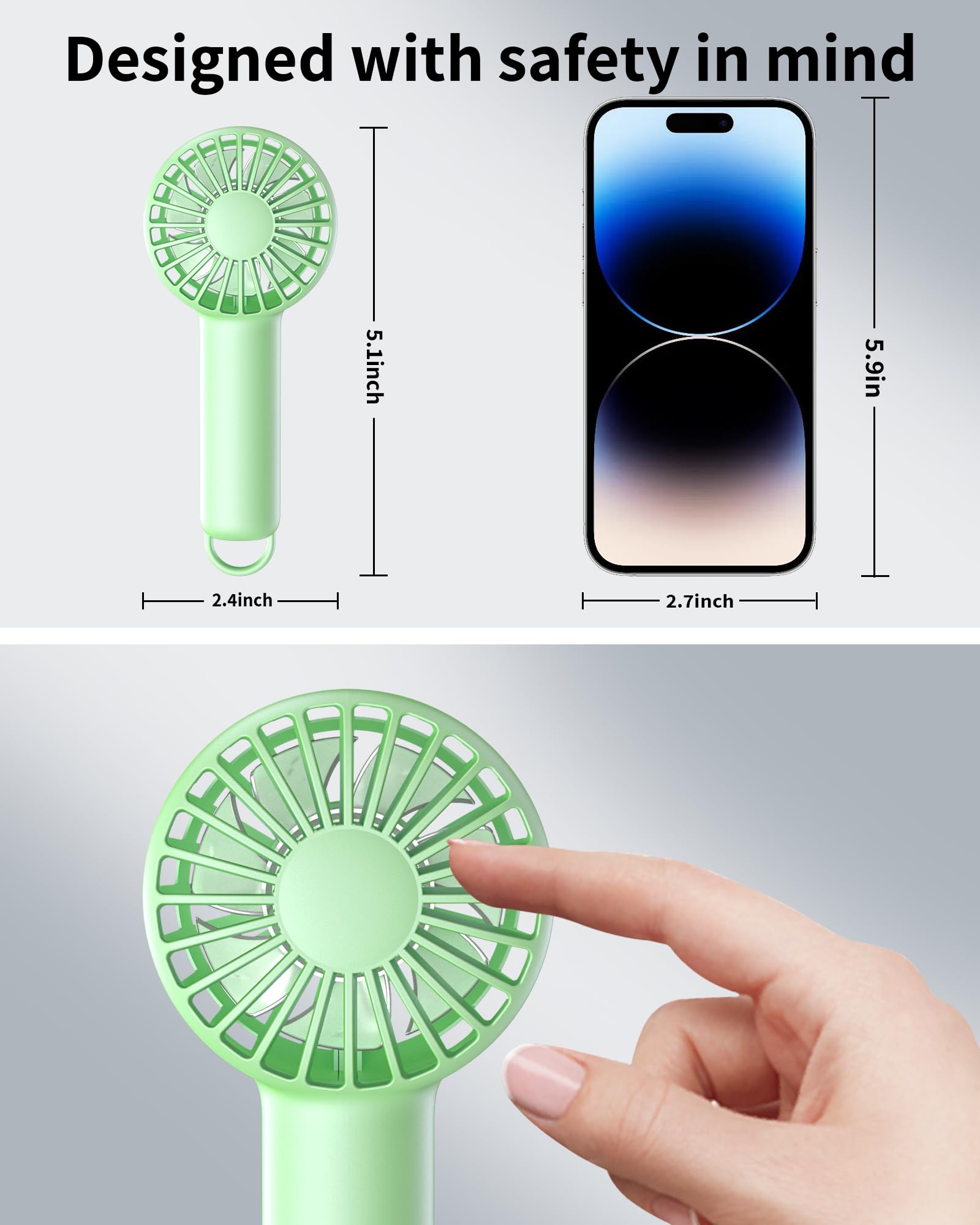 Nhpoi Mini Fan, Mini Handheld Fan, Small Cute Design Portable Fan with 3 Powerful Wind Speed, Battery Operated, USB Rechargeable, 9 Hours Long Working Time, Pocket Size for Travel