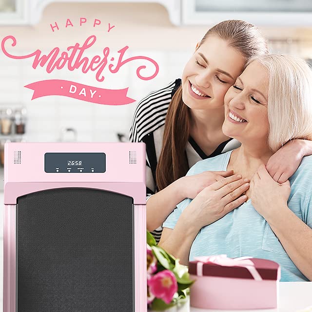 KRISRATE Pink Walking Pad Treadmill Under Desk, Desk Quiet, Flat Portable with LED Display and Remote Control, Installation-Free Treadmills for Home Office