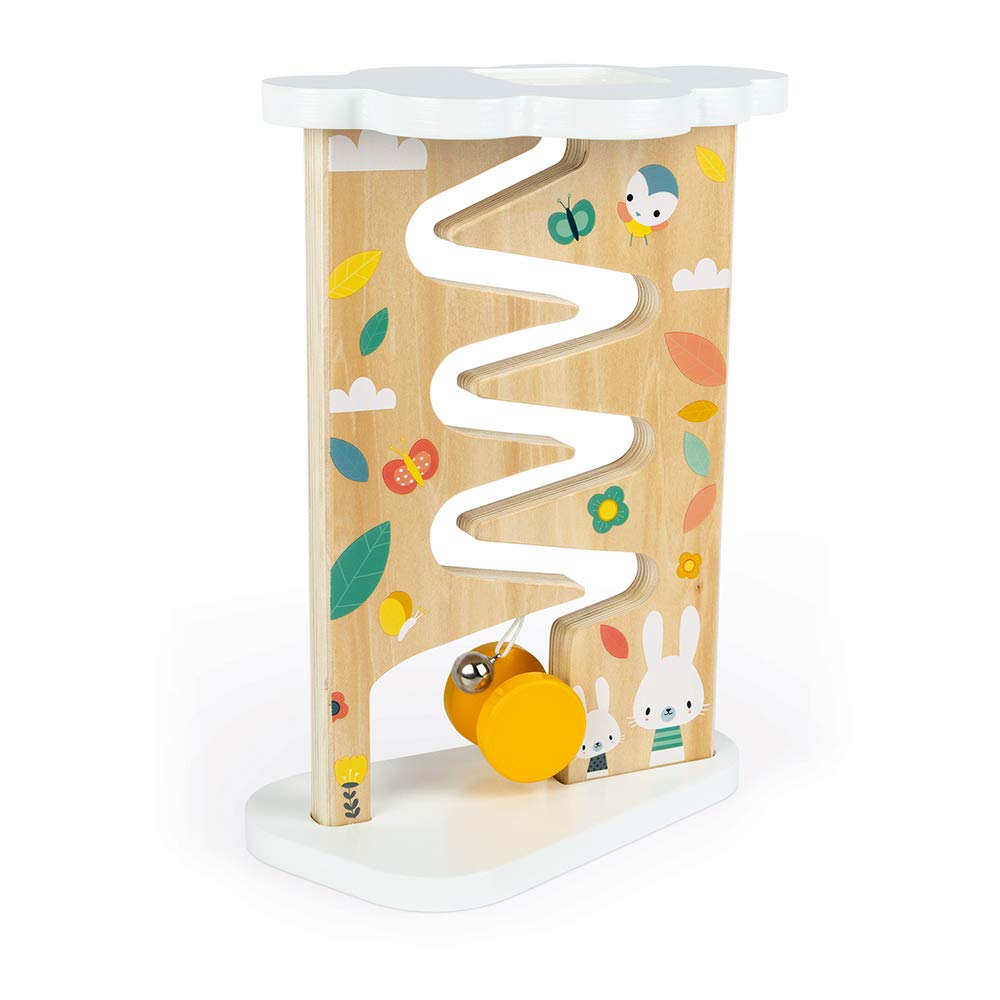 Janod Pure 4 pc Wooden Pastel Bee & Bear Ball Track - Ages 12+ Months - J05153