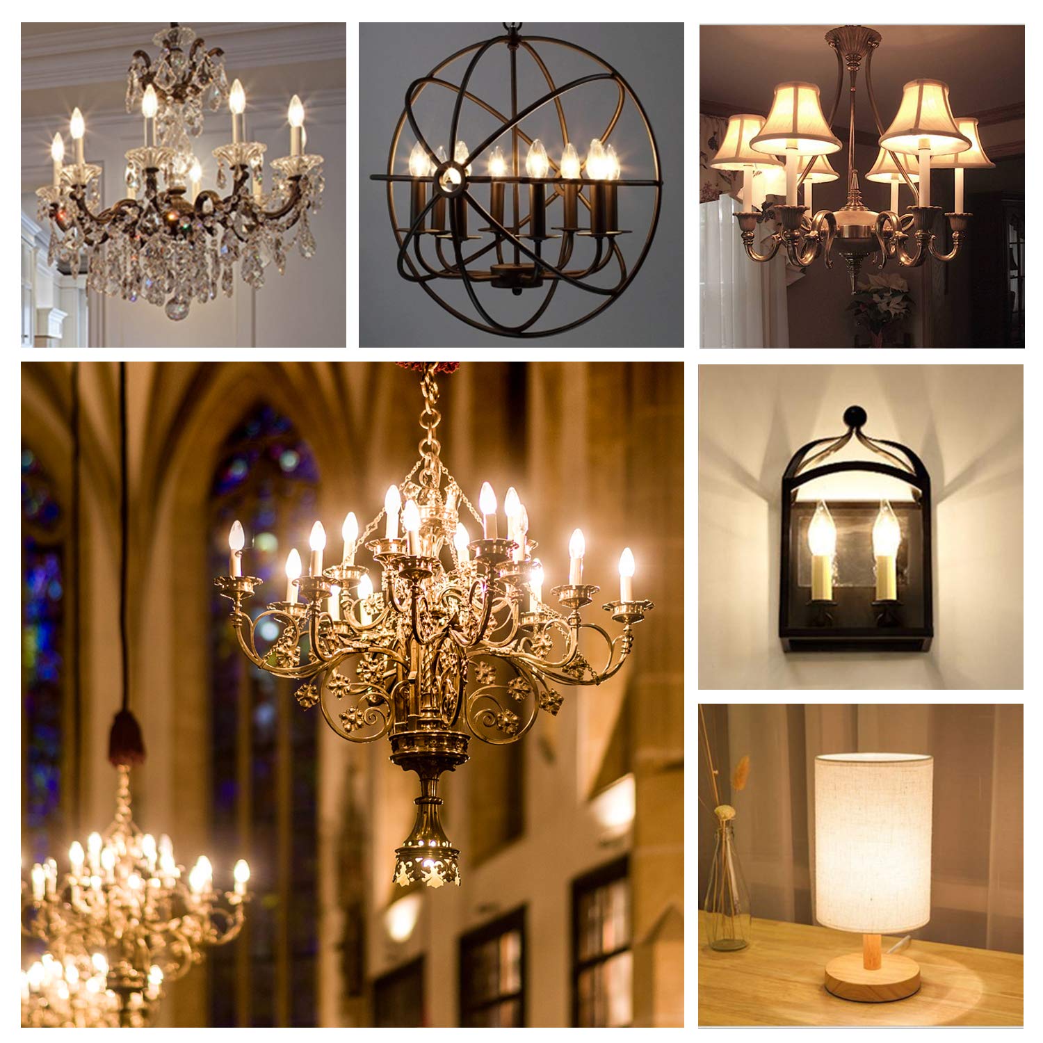 Hizashi E12 Candelabra LED Light Bulbs 40 Watt 90+CRI LED Chandelier Light Bulbs Dimmable, B10 LED Candelabra Bulbs, 4W, 450LM 2700K Soft White, Candle Light Bulbs, UL Listed, 12 Pack