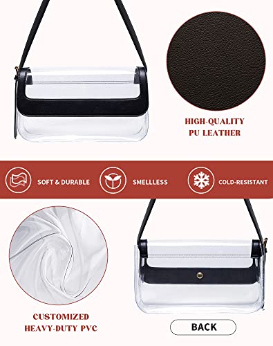 Vorspack Clear Bag Stadium Approved - Cute Clear Purse for Women PVC Clear Stadium Bag for Work Concerts Sports Festivals - Black
