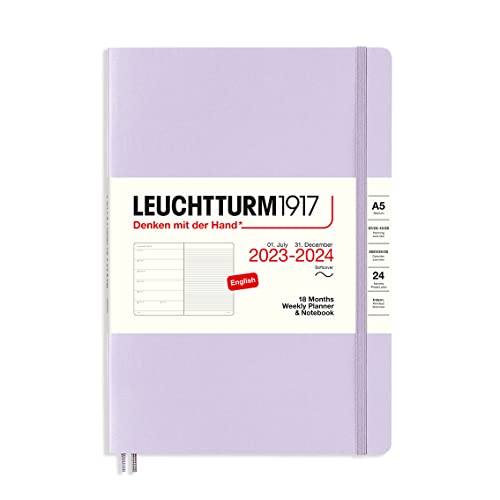LEUCHTTURM1917 - Weekly Planner and Notebook 18-month Medium A5, Jul. 2023 - Dec. 2024, English, Softcover, Black