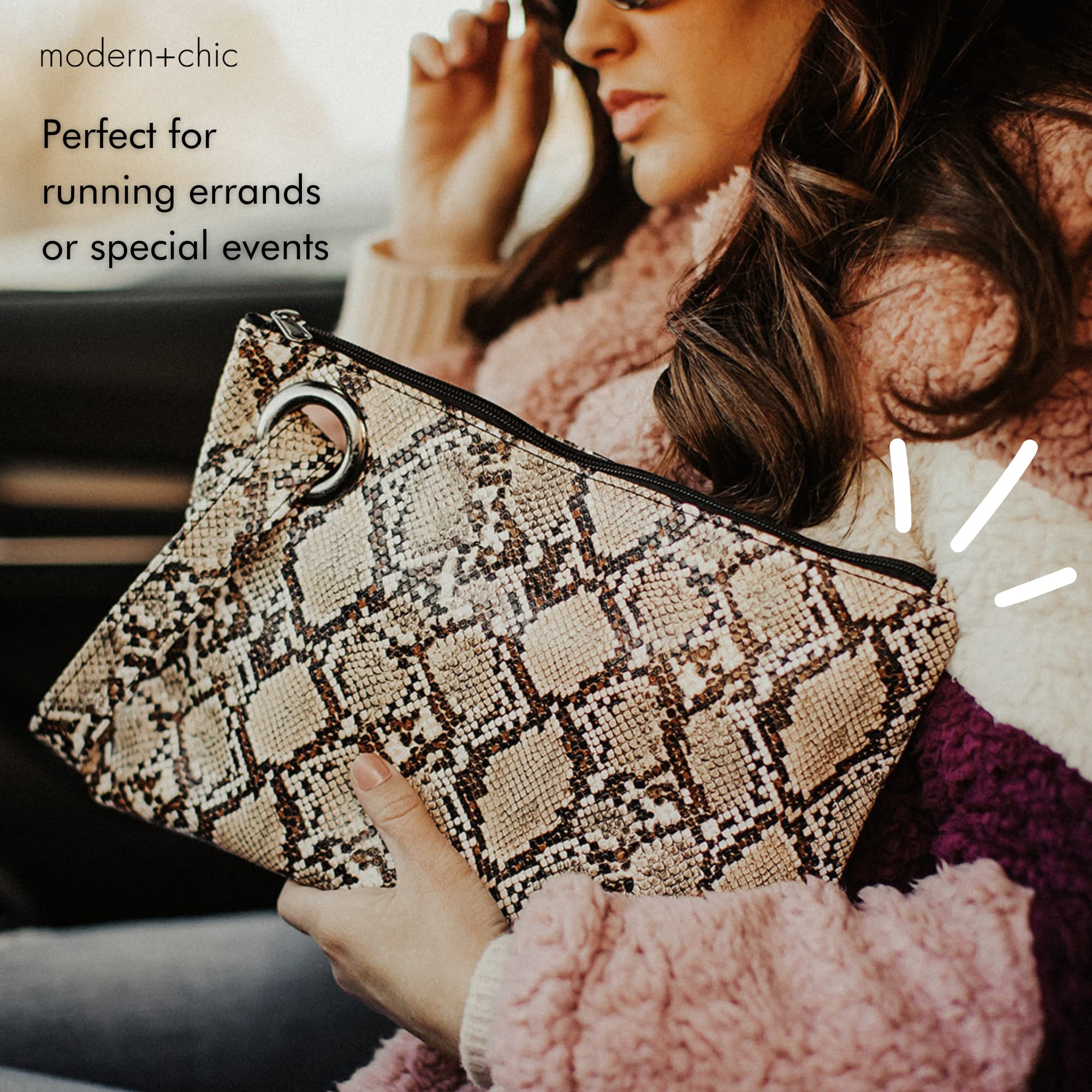 Modern+Chic Alexa Oversized Clutch, Hands-Free Mini Purse, Luxury Bag for Women