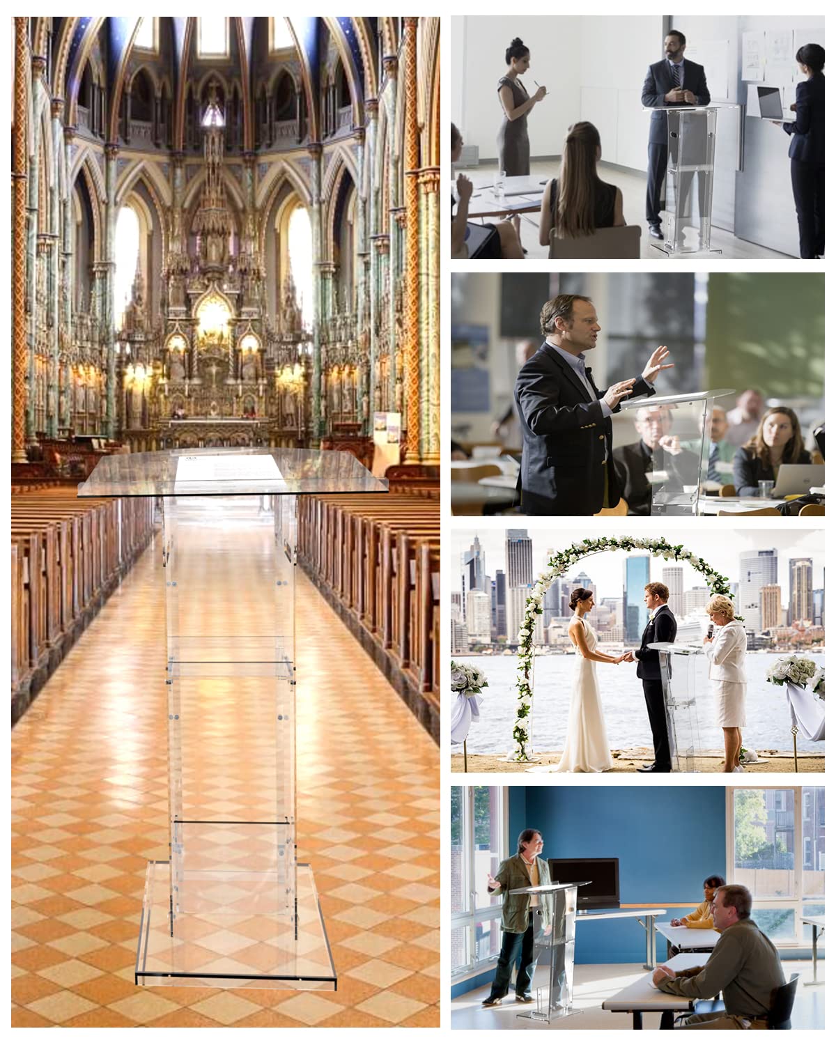 KSacry Acrylic Clear Podium Stand with Storage Shelf,Plexiglass Pulpits for Churches,Conference,Speeches,Weddings,Classroom,Professional Presentation Podiums (23.6" L X 17.7" W X 43" H, Transparent)