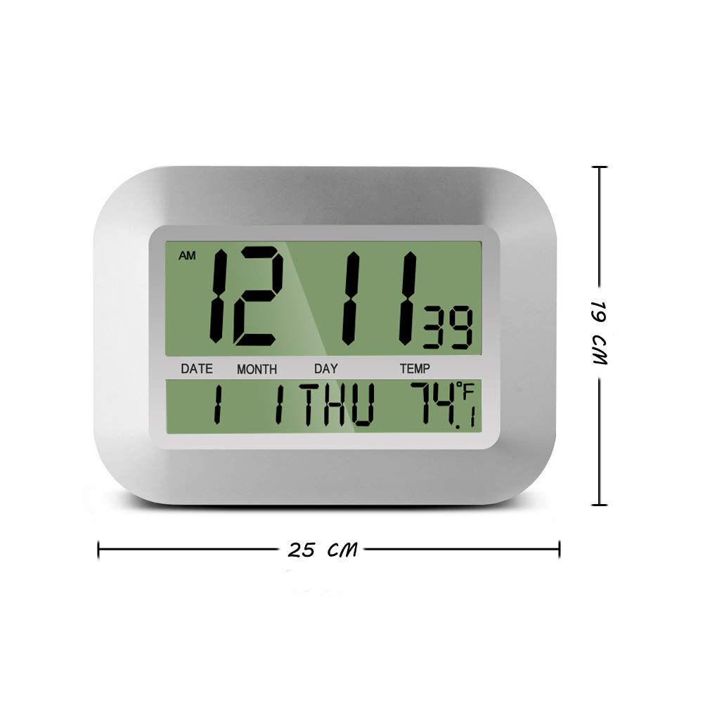 HeQiao Silent Desk Clocks Digital Wall Clock Simple Large LCD Alarm Clock with Temperature Calendar for Home Office (Ivory White)