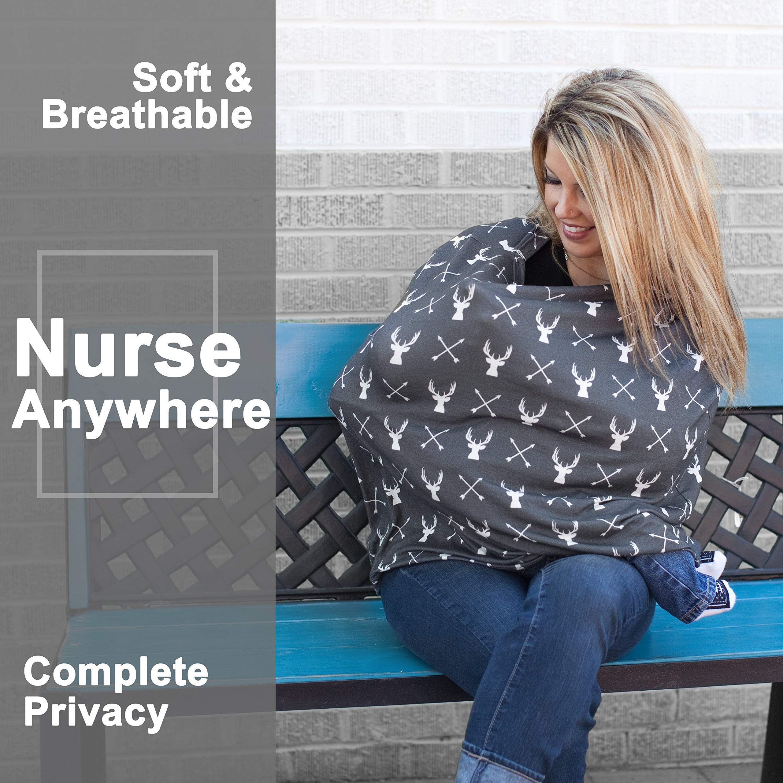 Kids N' Such Baby Blanket and Multi Use Nursing Cover, Car Seat Canopy, Shopping Cart, High Chair, and Stroller Bundle - Deer