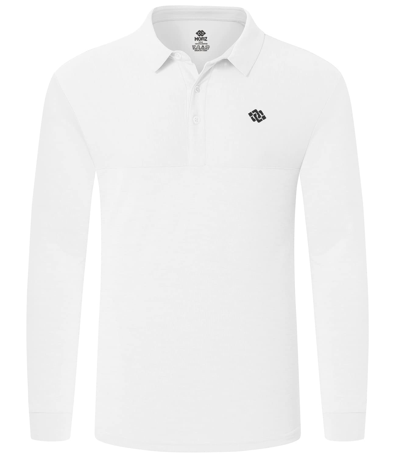 MoFiz Men's Polo Long Sleeve,Quickly Dry Fit Golf Polo Athletic Activewear Work Casual Shirts for Male Classic White X-Large