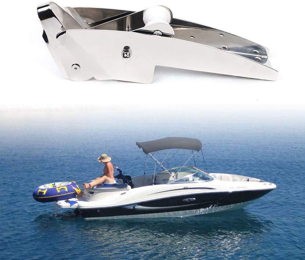 ISURE MARINE AISI 316 Stainless Steel Hinged Self-Launching Bow Anchor Roller with pivoting Dual-Roller 23'' for Marine Yacht Docking Accessories