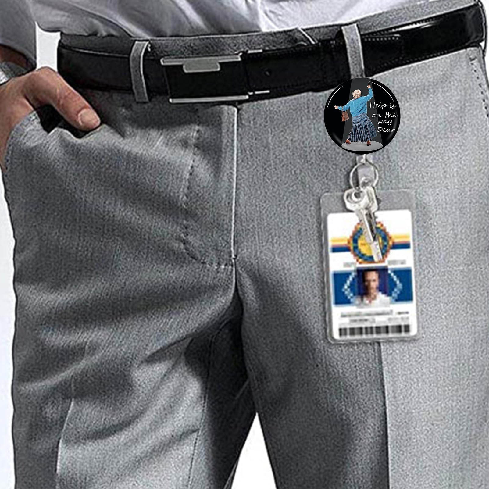 Help is on The Way Dear Badge Reel,Funny Badge Reels Retractable,Badge Holder Retractable Clip,Retractable Badge Holders for Nurses Office Teacher Blcak