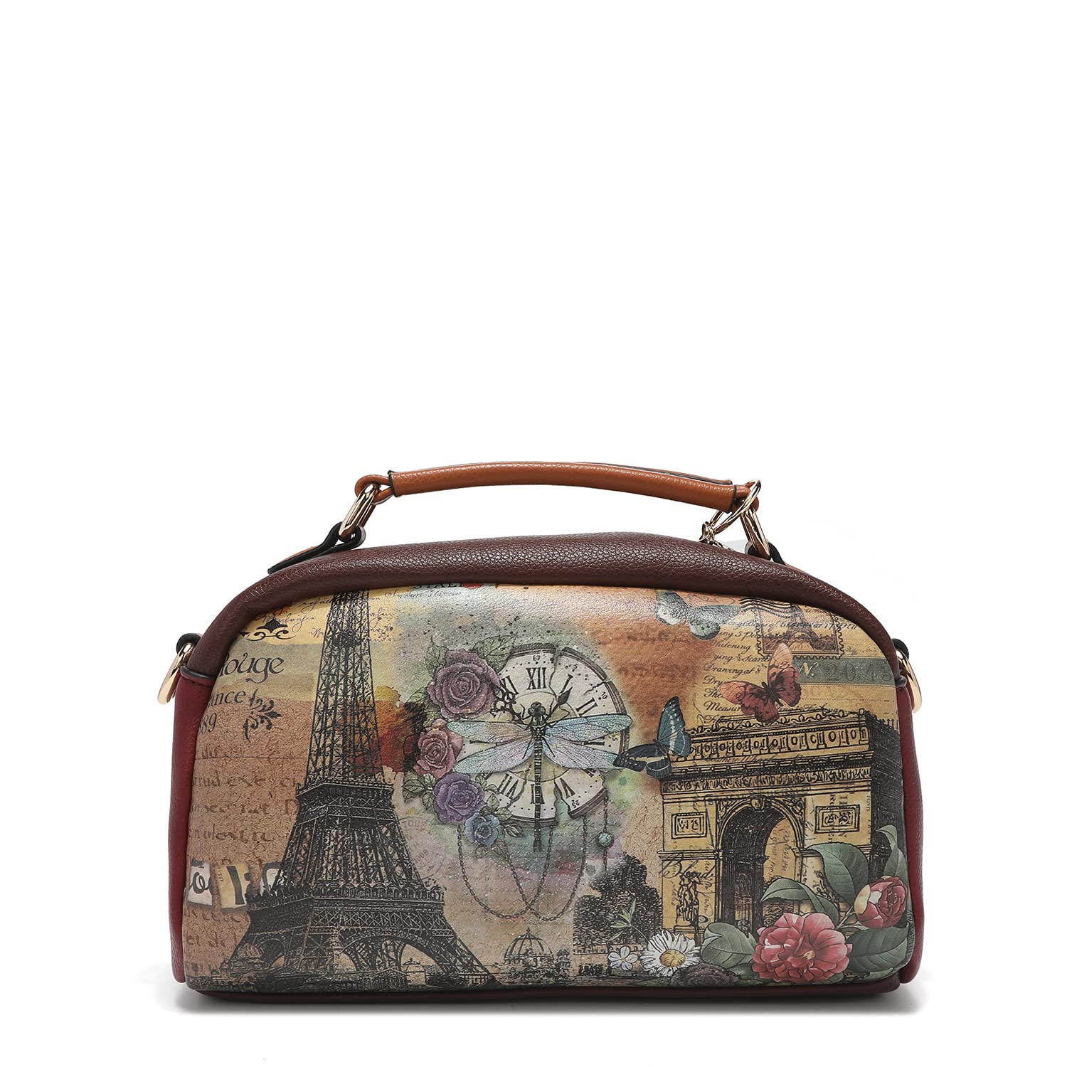 Nicole Lee 2 Pouch Messenger Crossbody Vegan Leather Top Handle Handbag, Adjustable Strap (Paris Fashion Week)